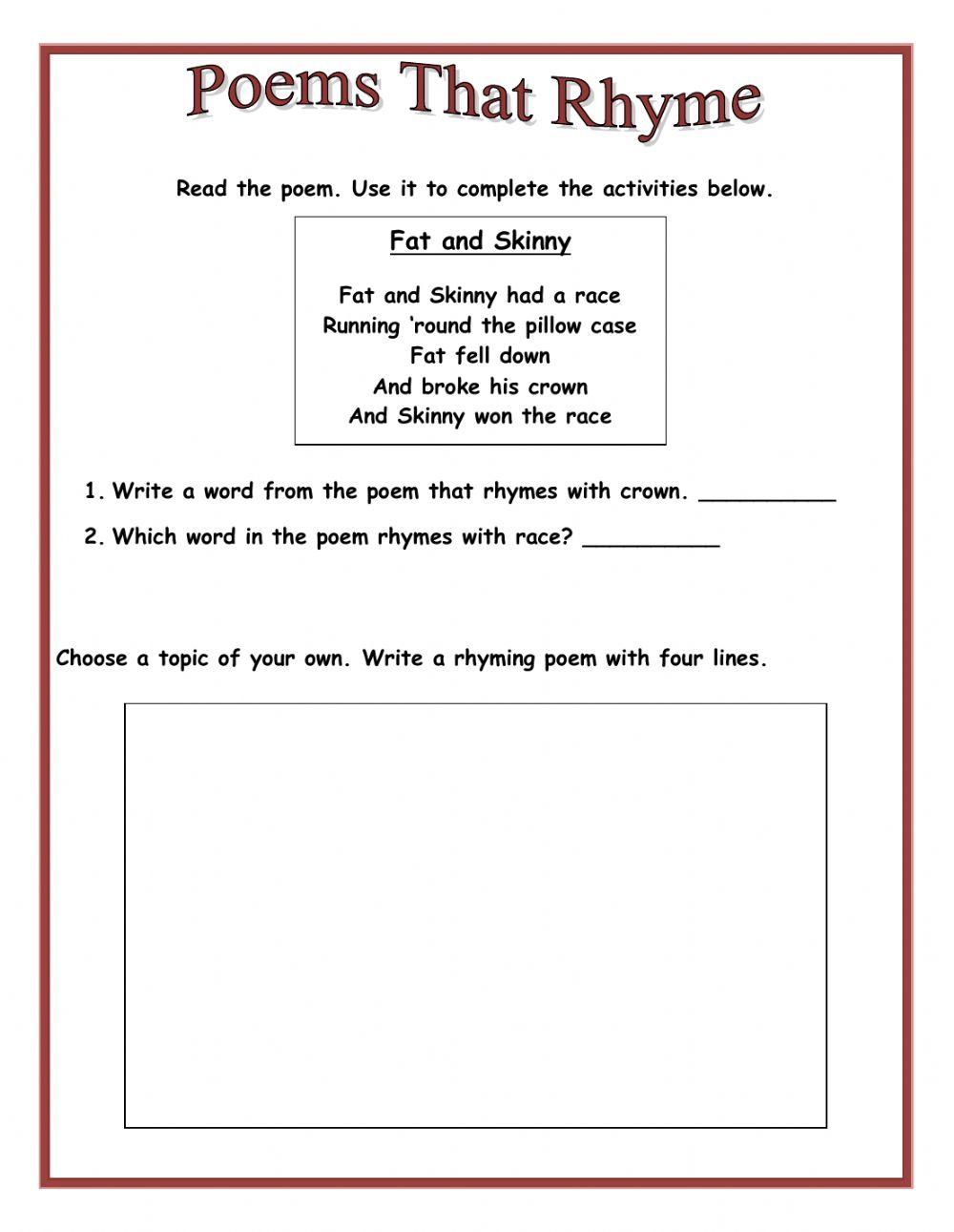 Rhyming Poems online exercise for | Live Worksheets