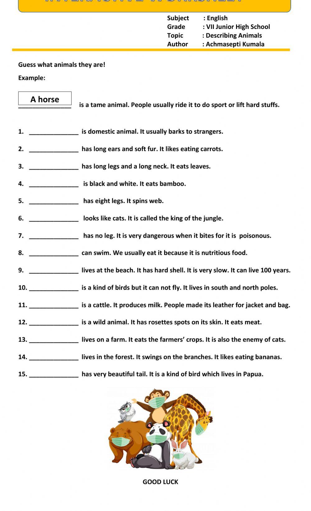 Describing Animals 2 interactive worksheet | Live Worksheets