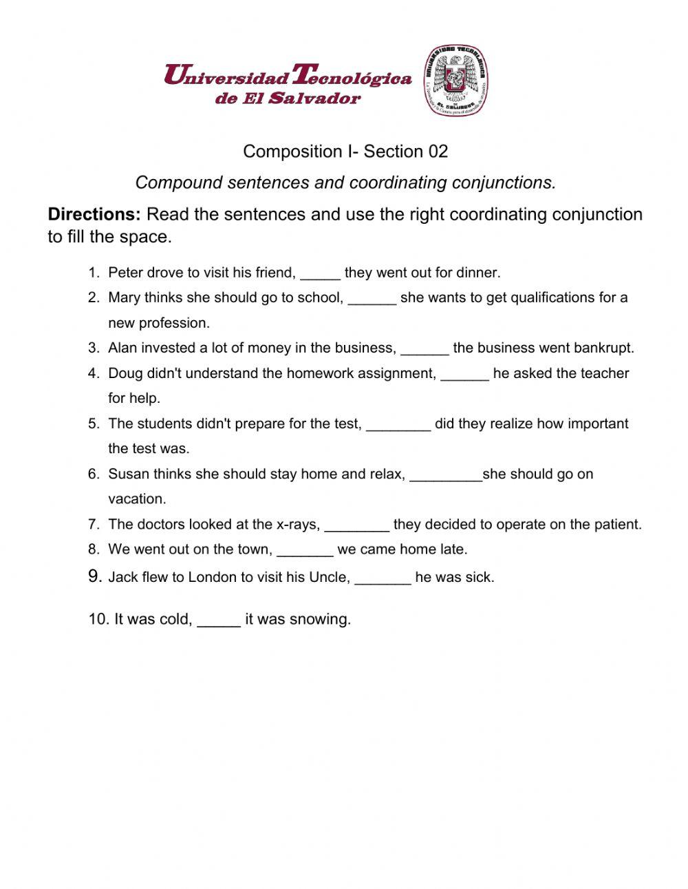 combining sentences with coordinating conjunctions
