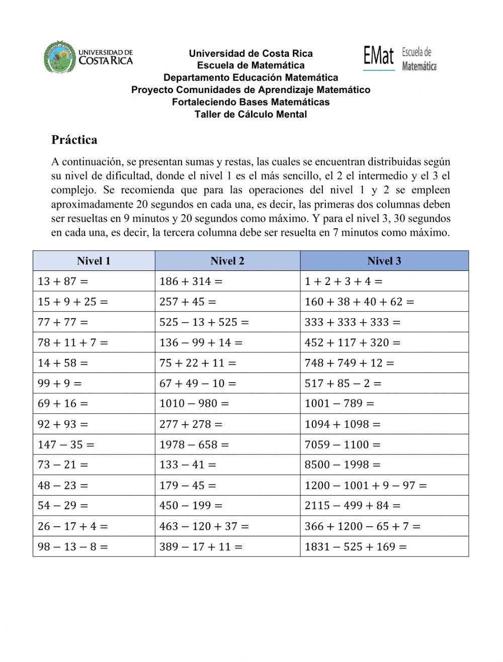 Práctica Tarea - sumas y restas worksheet | Live Worksheets