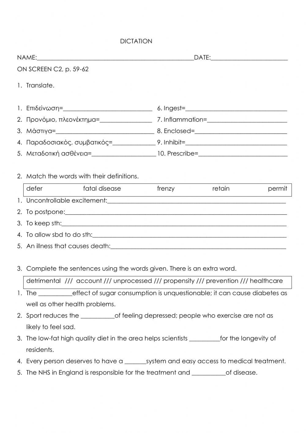 C2, p. 59-62 worksheet | Live Worksheets