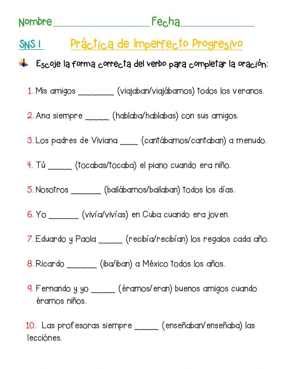 Imperfecto Prog… | Free Interactive Worksheets | 675295