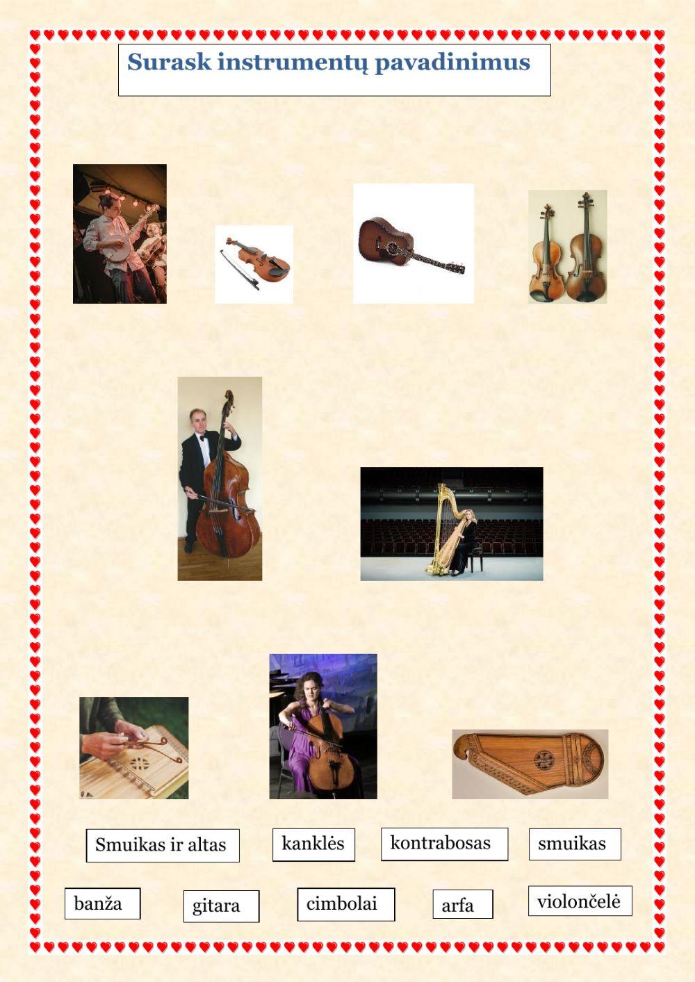 Styginiai instrumentai worksheet | Live Worksheets