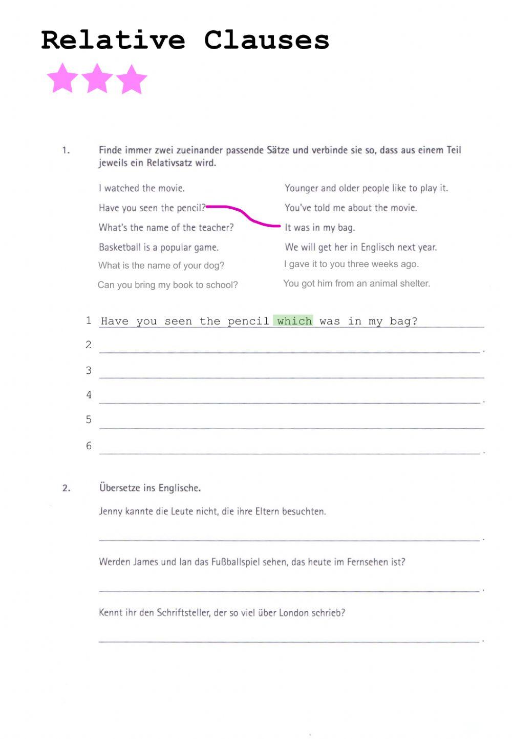 Relative Clauses exercise for grade 2, grade 3 | Live Worksheets