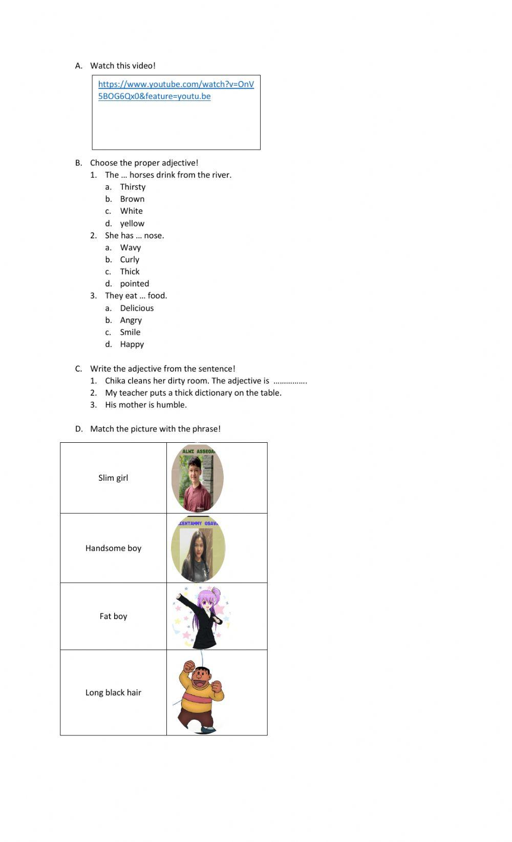 Adjective free worksheet | Live Worksheets