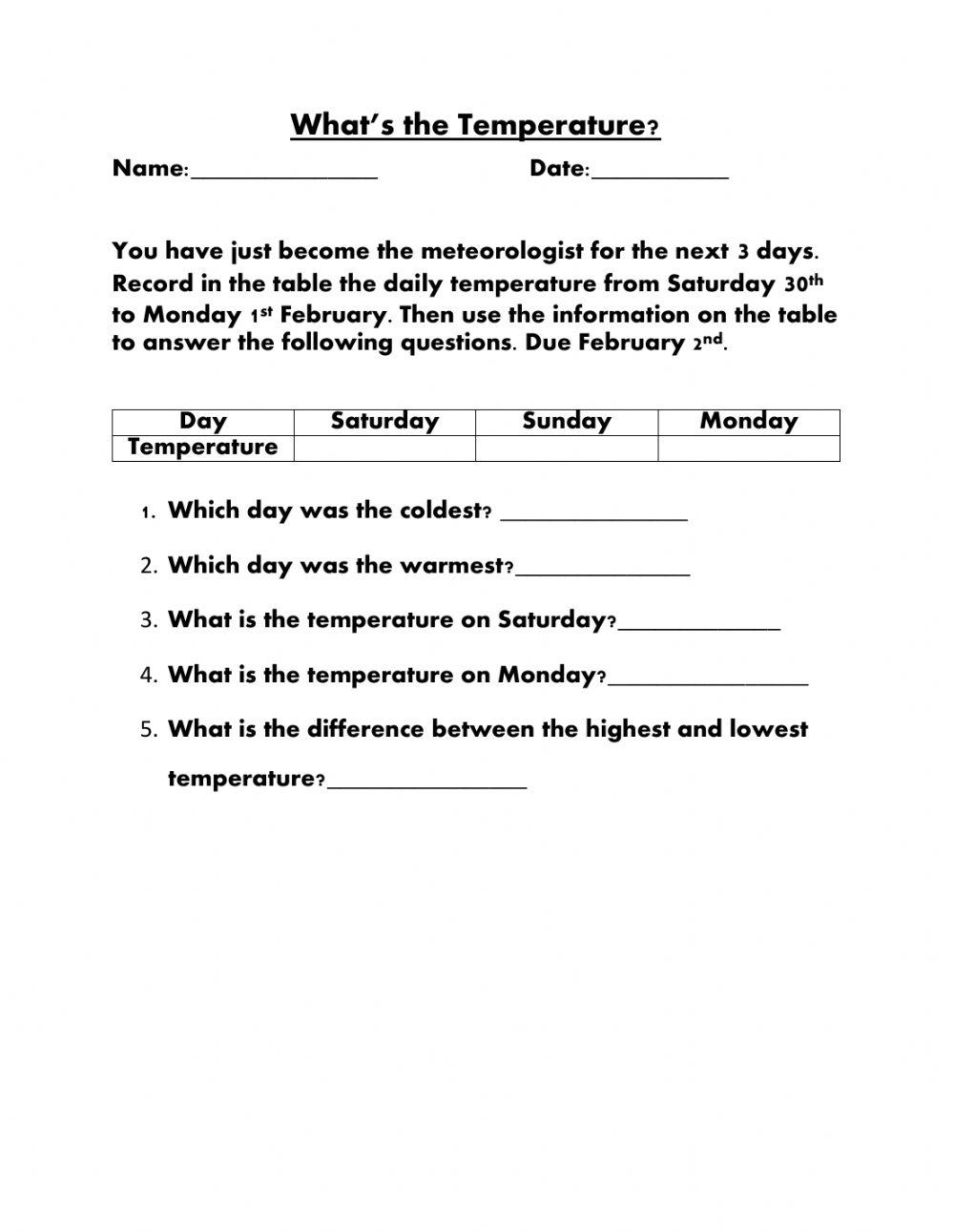Temperature 675809 | marcia saunders | LiveWorksheets