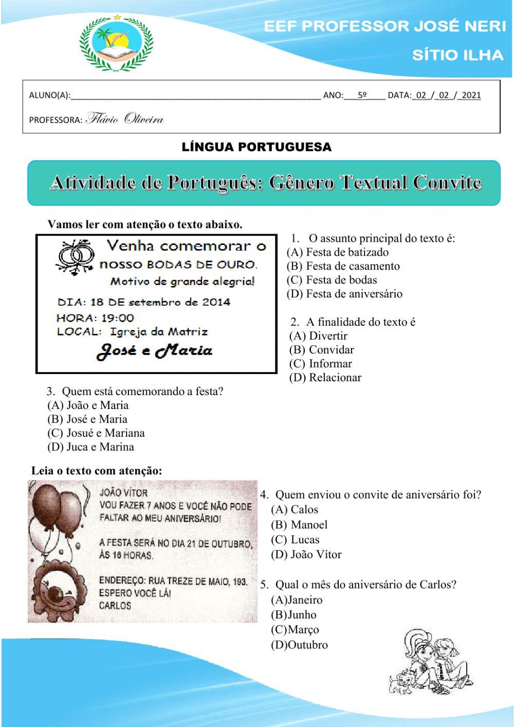 Atividade Genero Textual Convite - ROAREDU