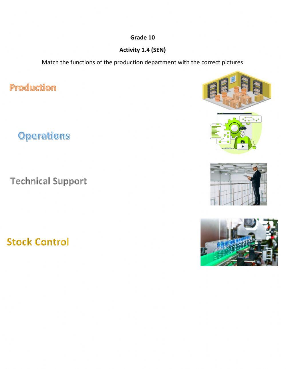 Production department functions SEN worksheet | Live Worksheets