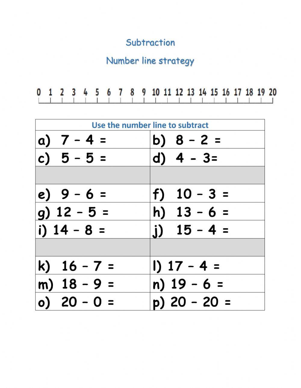 Number Line Subtraction Exercise | Live Worksheets