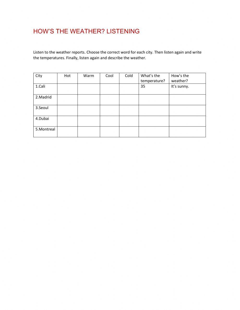 How's the weath… | Free Interactive Worksheets | 613148