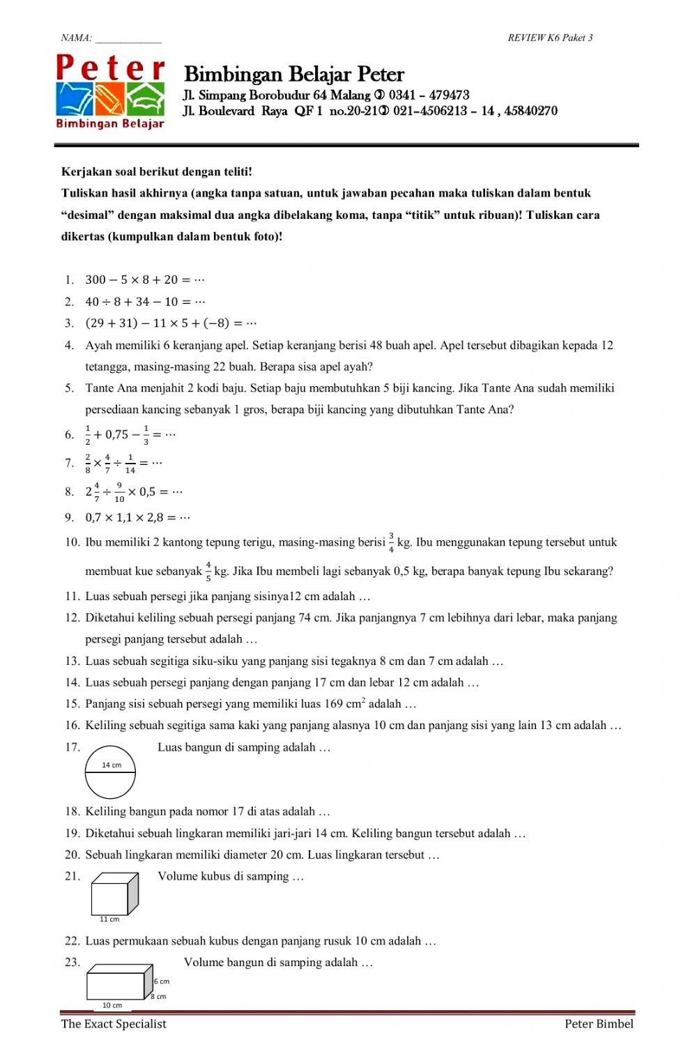 Review kelas 6 paket 3 worksheet | Live Worksheets