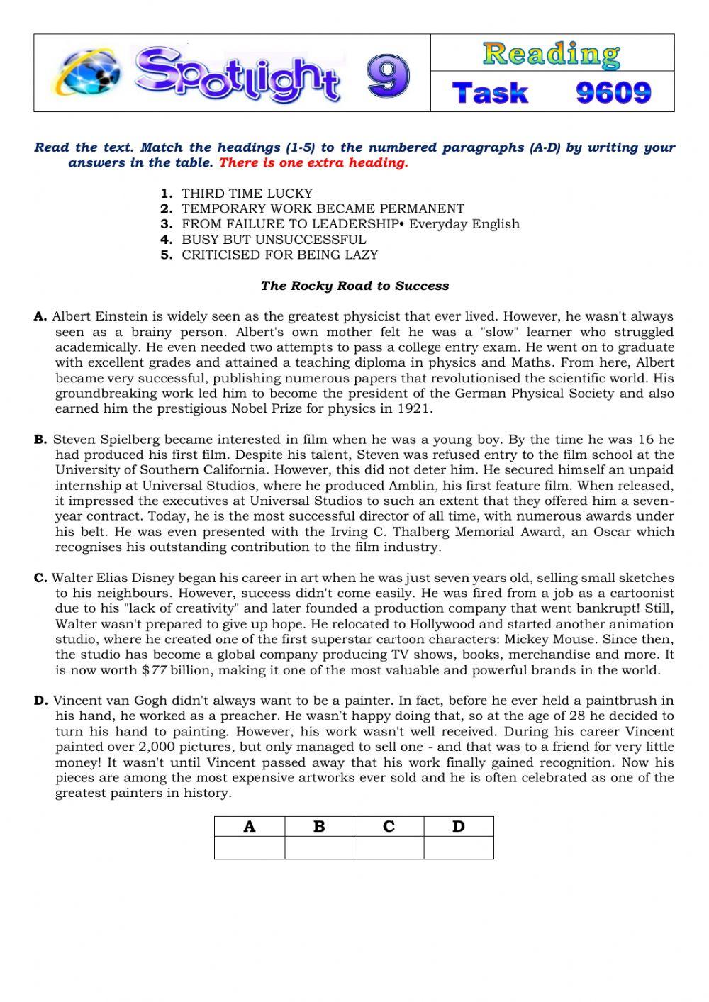 Spotlight 9 Tas… | Free Interactive Worksheets | 613167