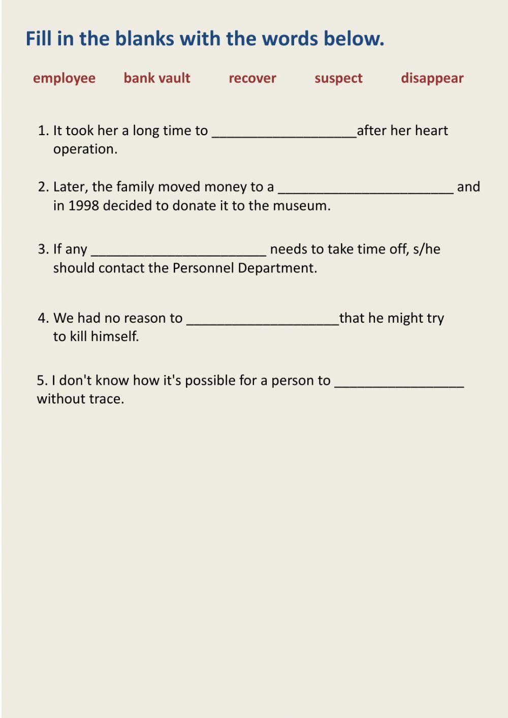 Vocabulary online exercise for 10 | Live Worksheets