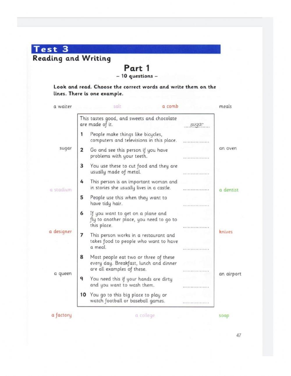6342814 | Flyers Test 3 Reading and Writing