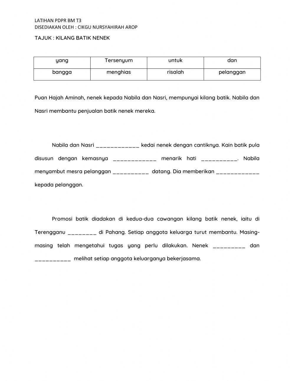 Latihan pdpr bm t3 (petkan) worksheet | Live Worksheets