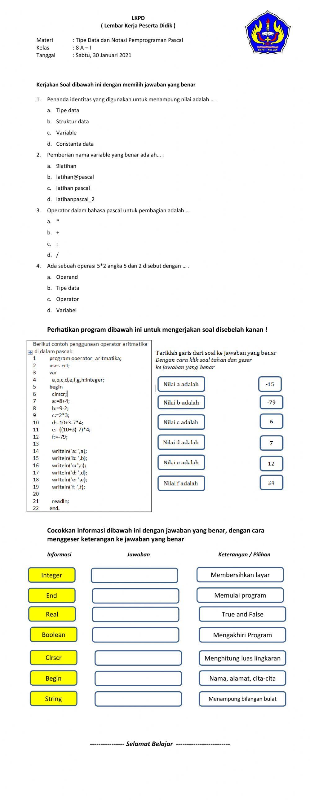 LKPD Tipe Data Notasi worksheet | Live Worksheets