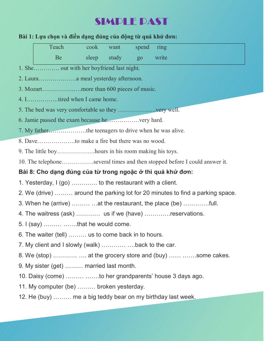 Simple Past | Free Interactive Worksheets | 676471