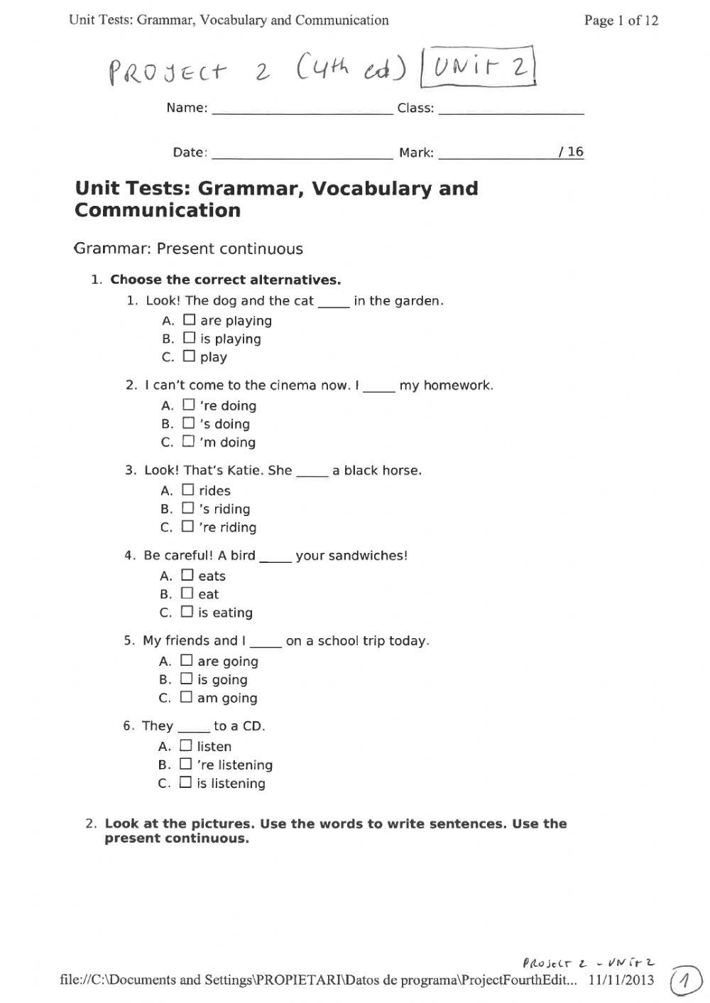 Project 2 - unit 2 test online exercise for | Live Worksheets