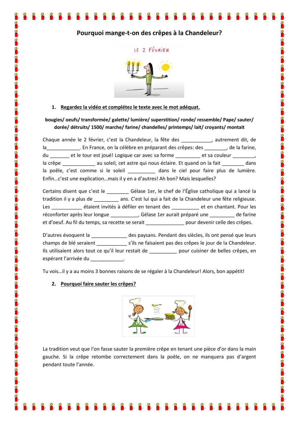 La Chandeleur | Free Interactive Worksheets | 676907