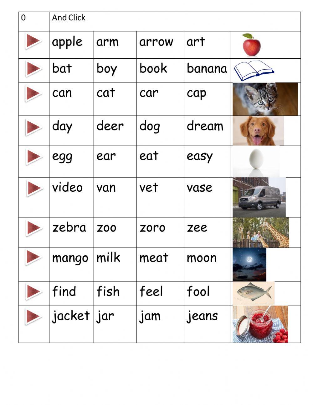 first words worksheet