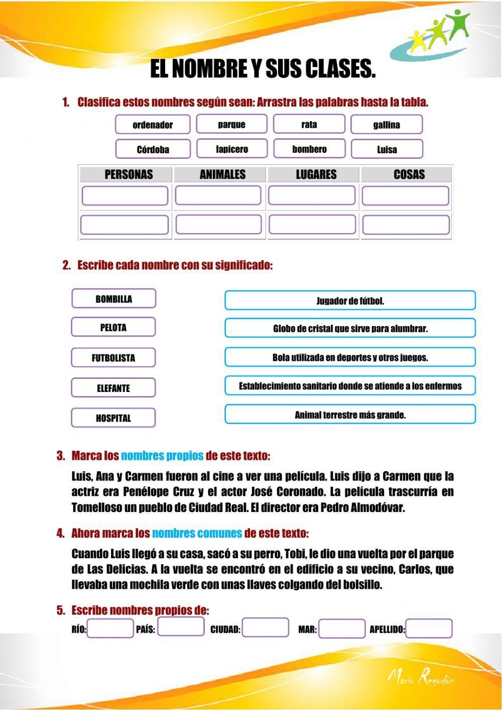 El nombre y sus… | Free Interactive Worksheets | 678402