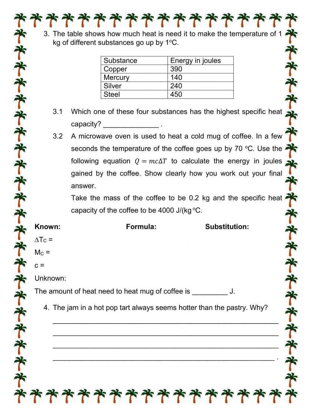 678740 | Specific Heat Capacity Worksheet. | GFuentes