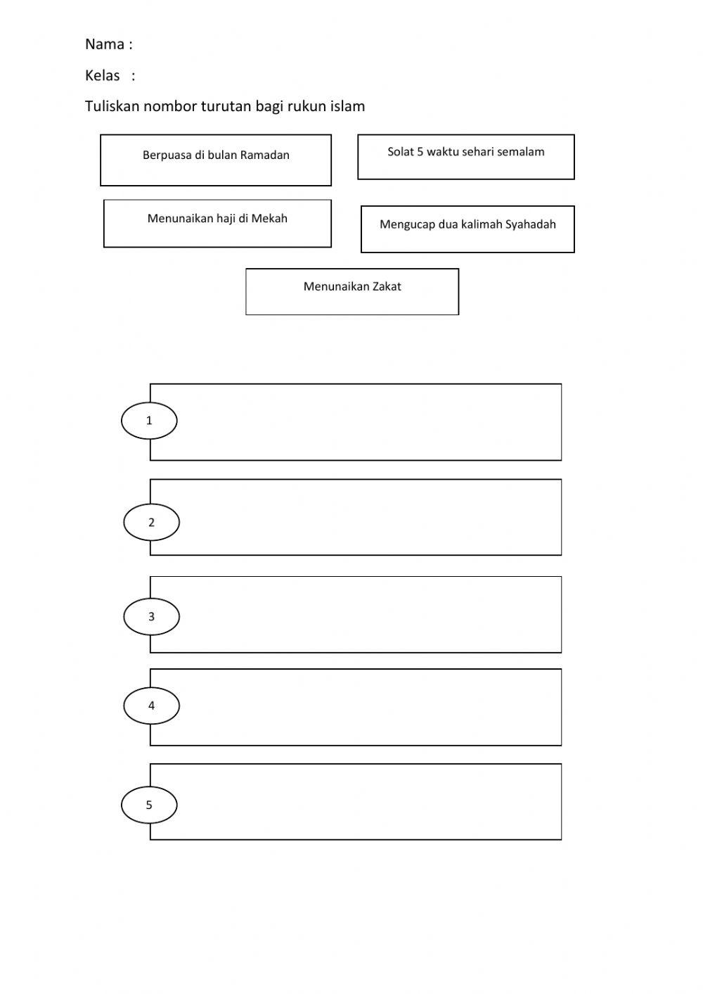 Rukun Islam Pendidikan Islam activity | Live Worksheets