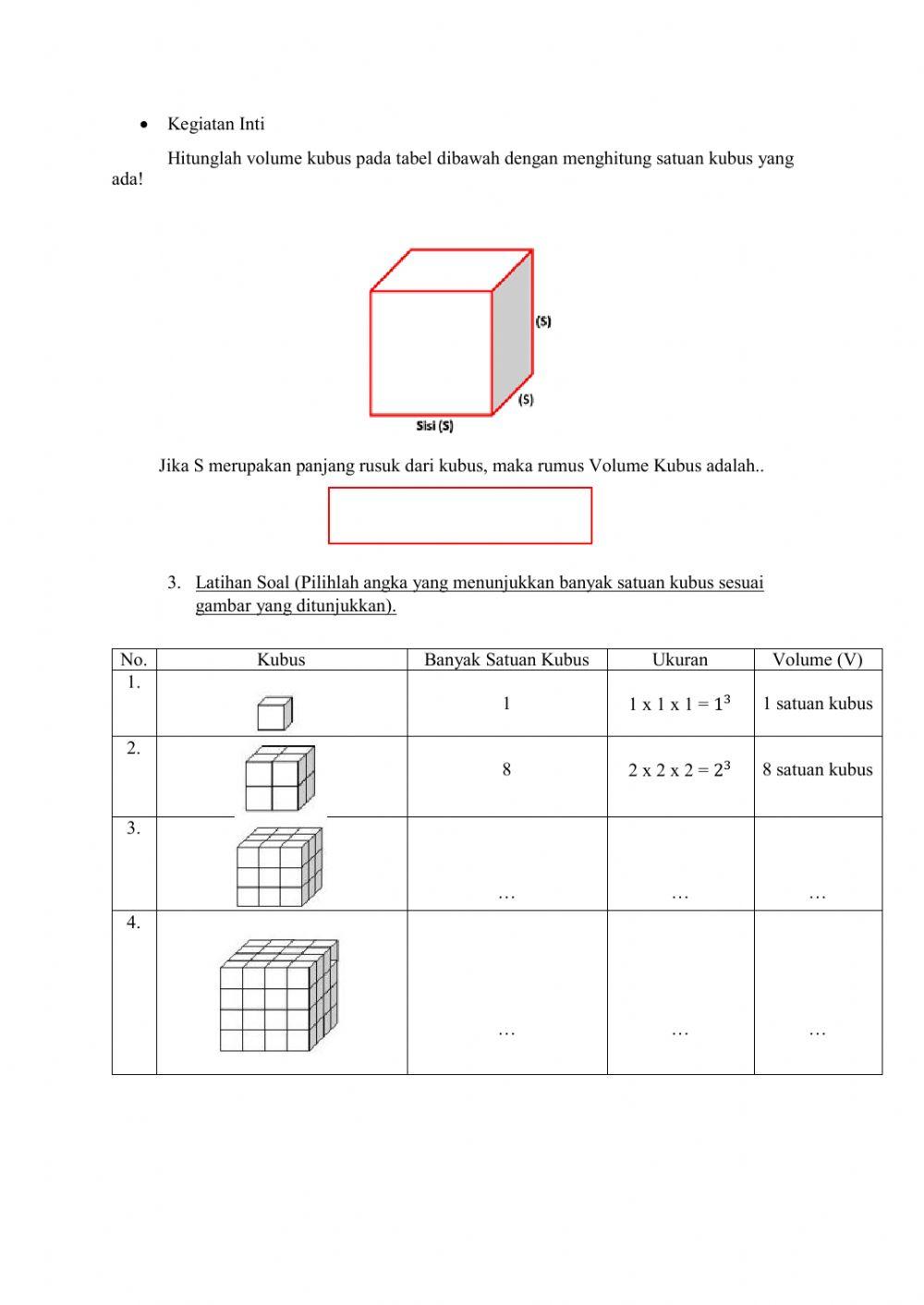 Volume Kubus dan Balok activity | Live Worksheets