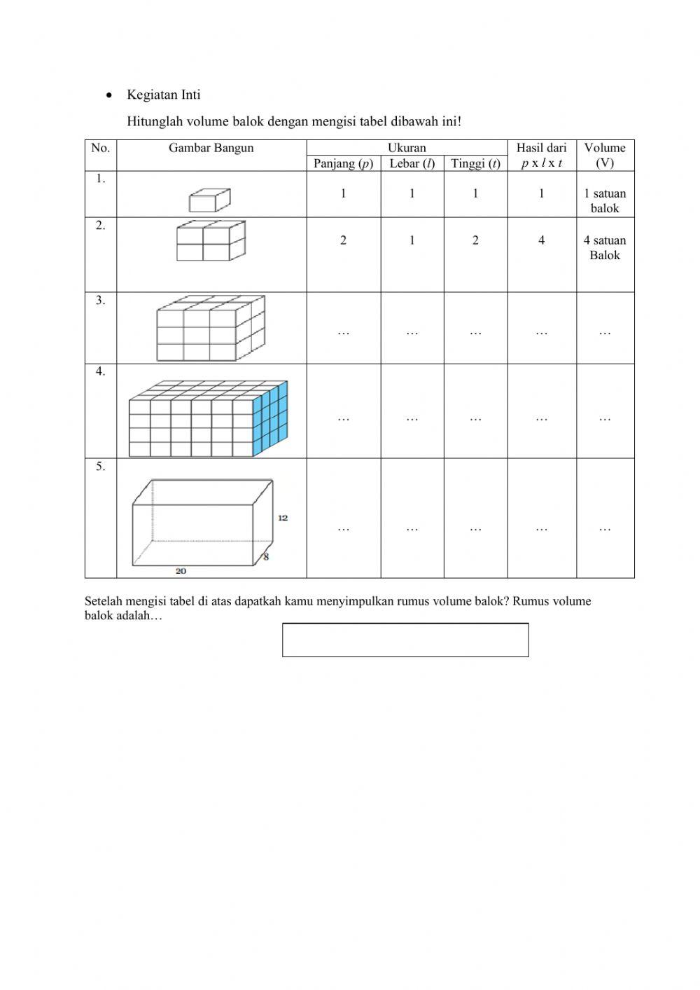 Volume Kubus dan Balok activity | Live Worksheets