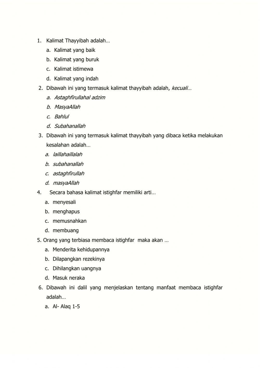 Tes Formatif activity | Live Worksheets