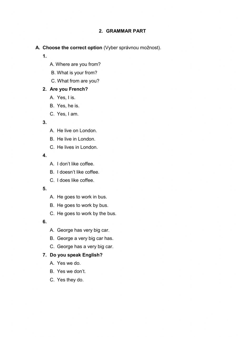 Level Test A1 online exercise for | Live Worksheets