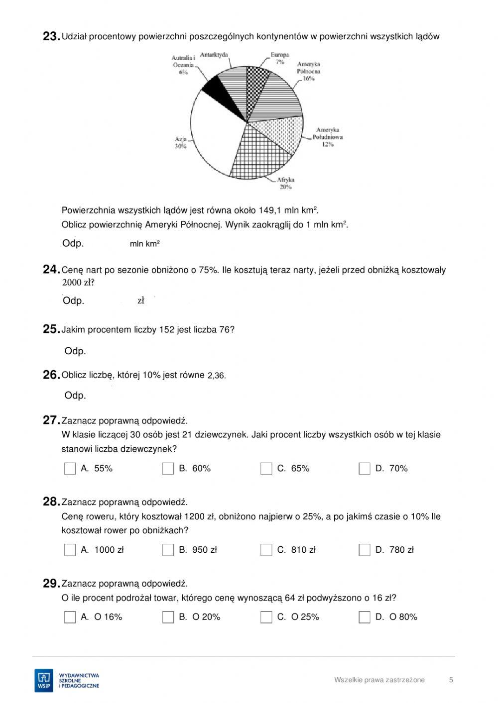 Procenty - zestaw zadań powtórkowych worksheet | Live Worksheets