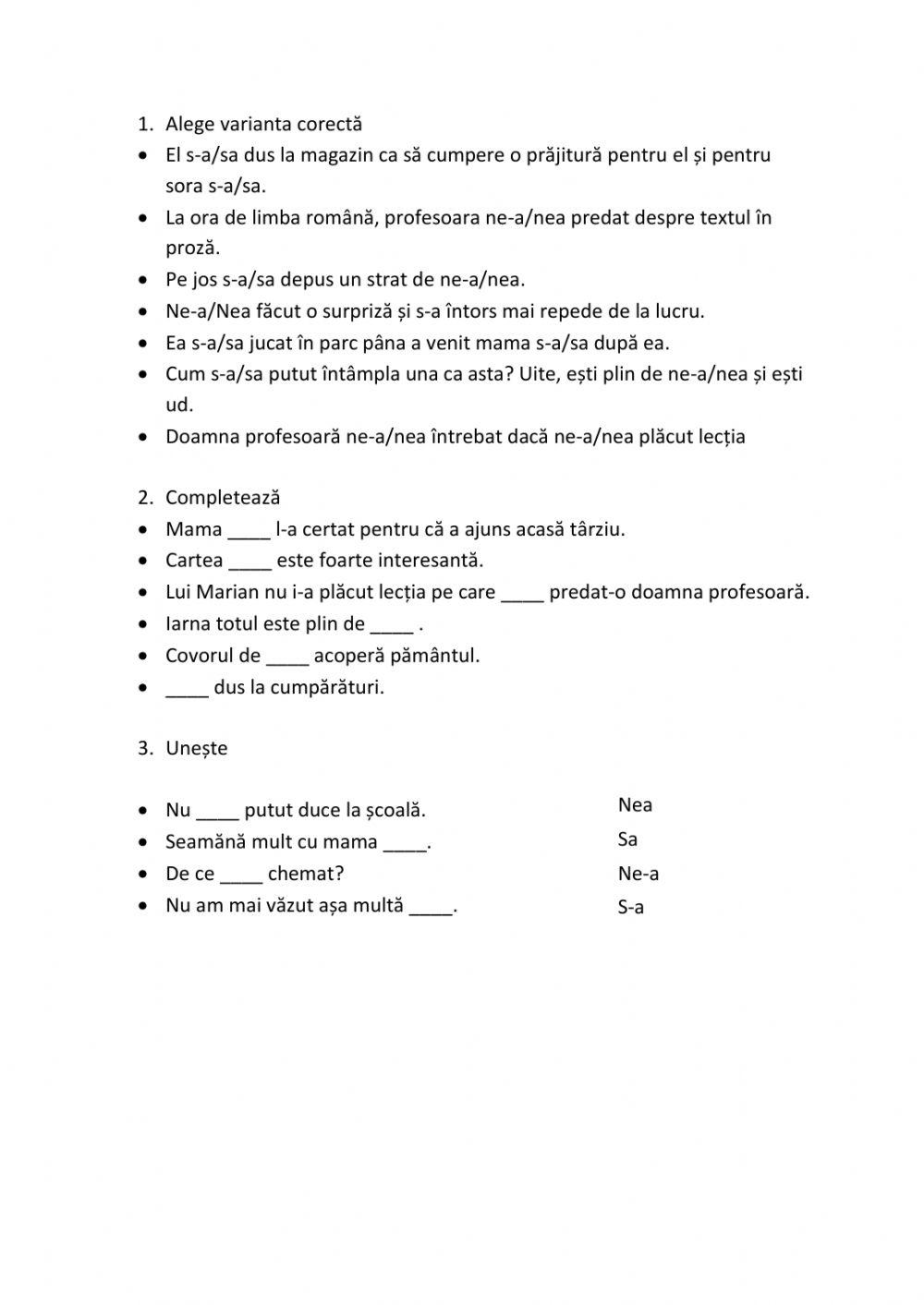 S-a, Sa, Ne-a, Nea worksheet | Live Worksheets