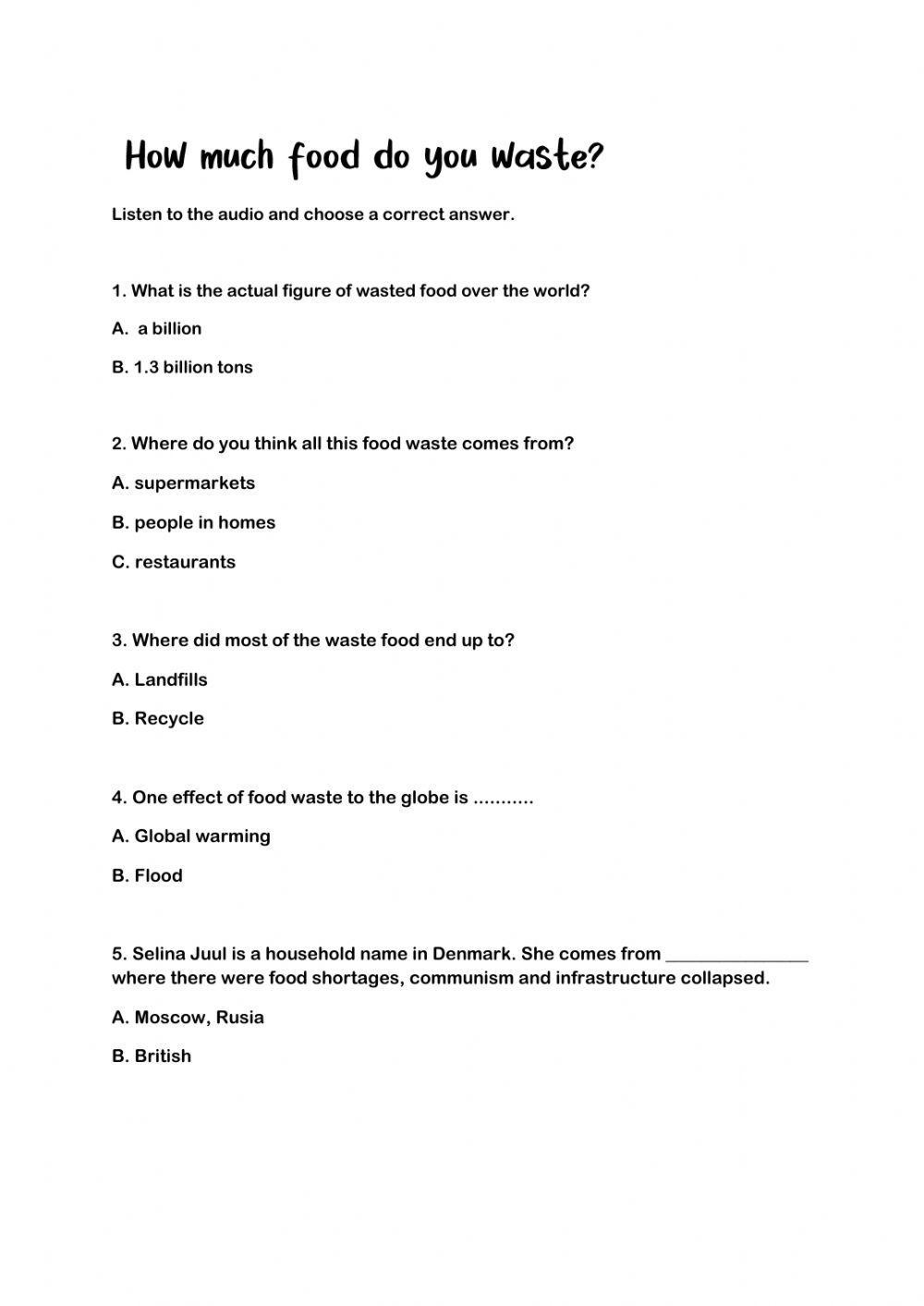 Listening: Food… | Free Interactive Worksheets | 680187