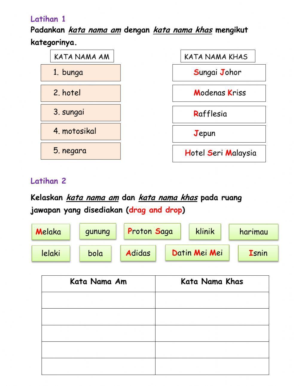 Latihan Kata Nama Khas Tingkatan 1 Latihan Kata Nama Am Dan Khas – Eroppa