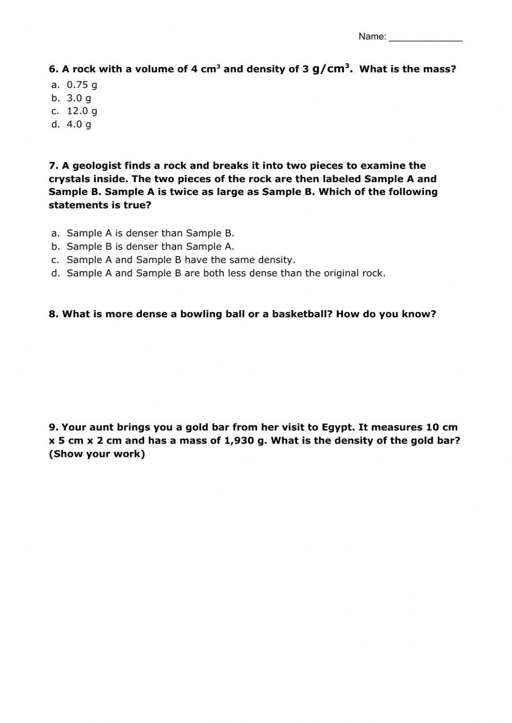 4672969 | Grade 8: Density Practice Worksheet | hnguyen