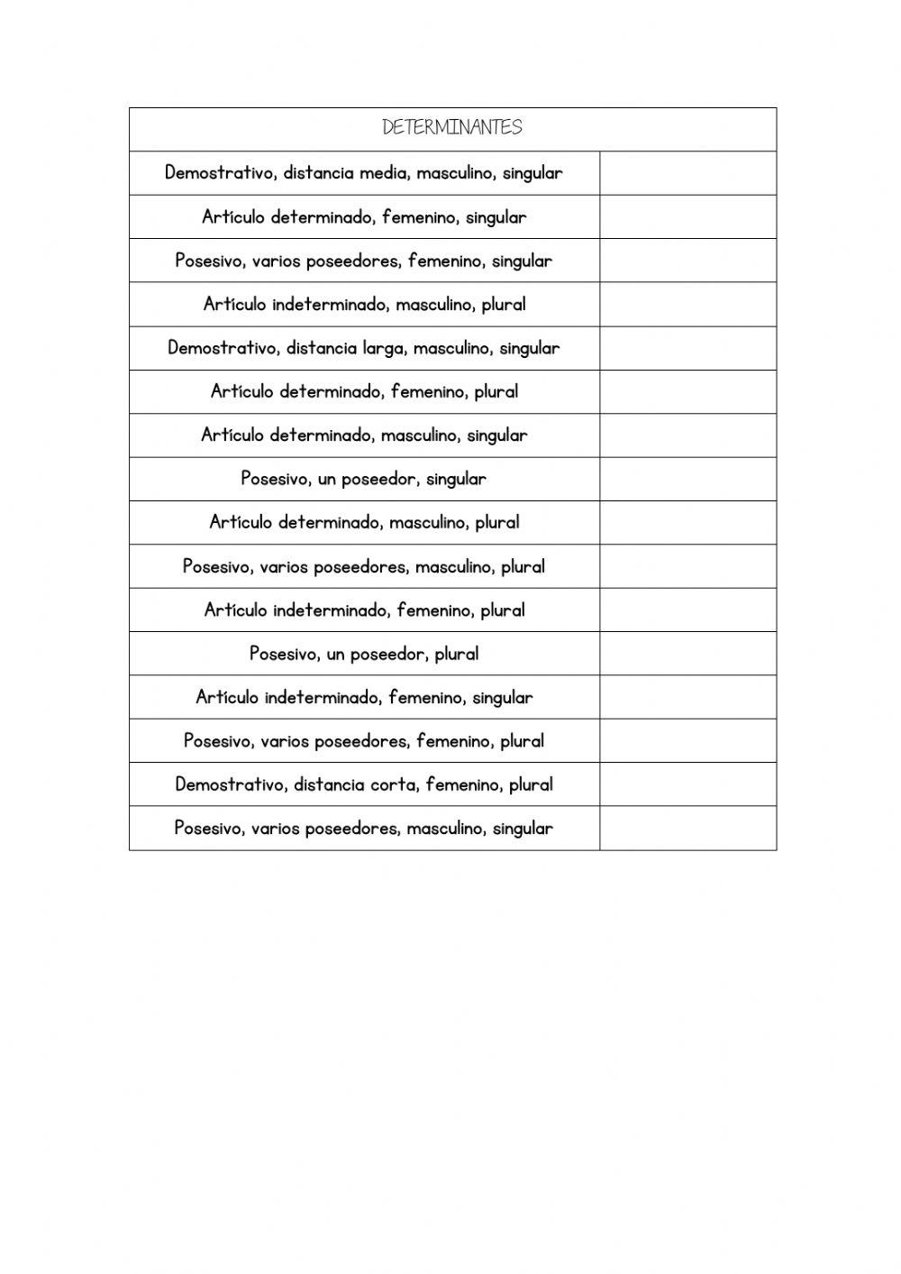 determinantes interactive activity for 4º | Live Worksheets