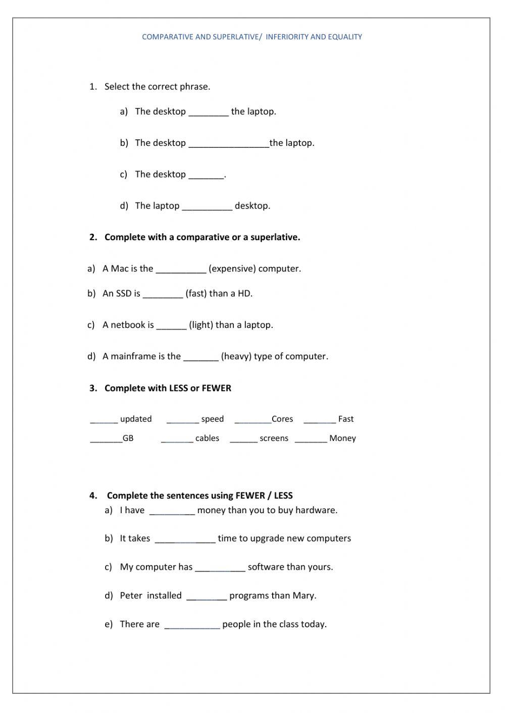 Comparative Of Equality Exercises - LIBRAIN