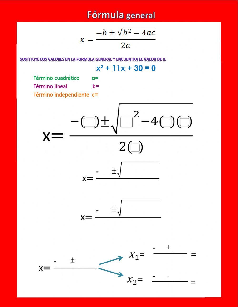 Fórmula General exercise | Live Worksheets
