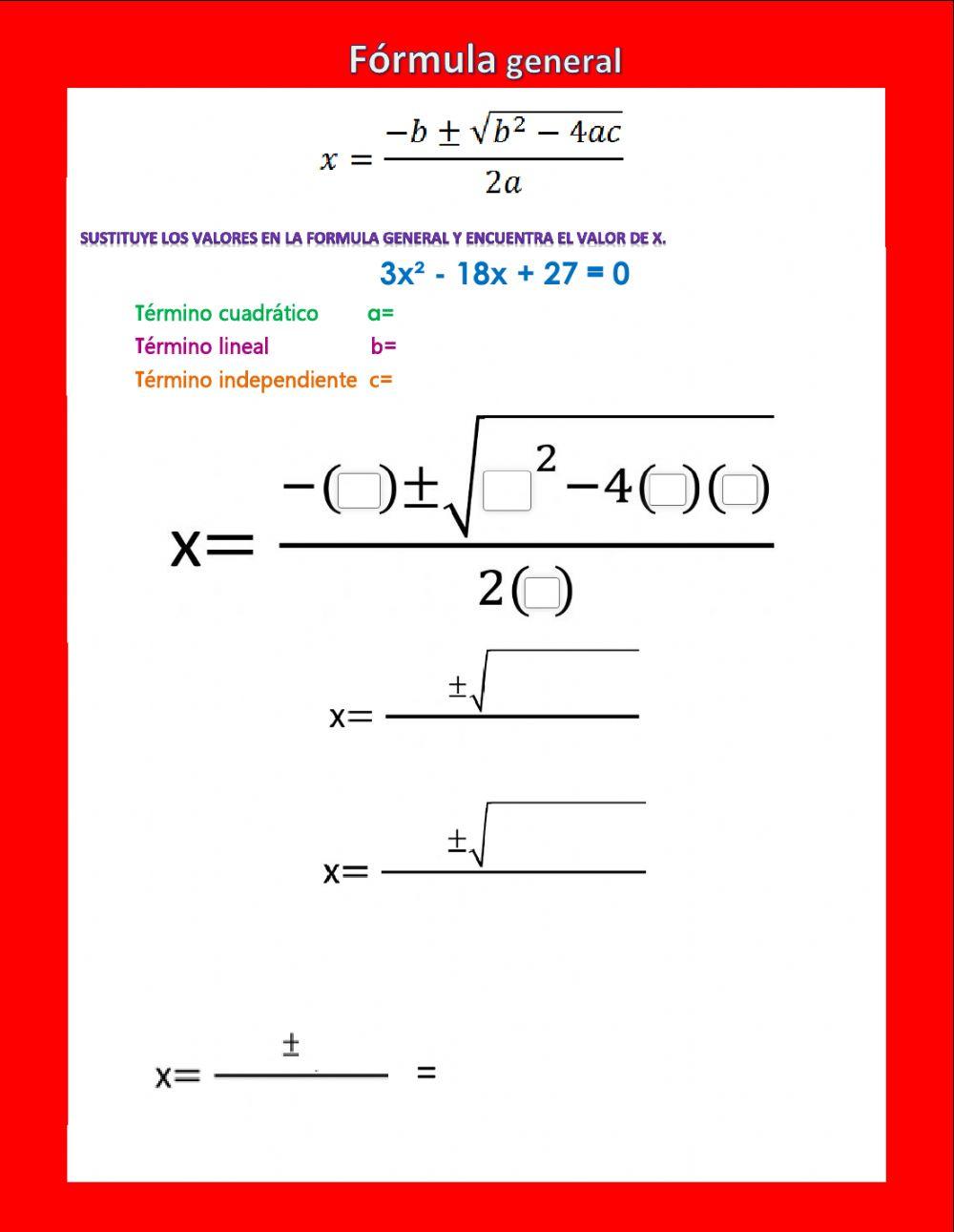 Fórmula General | Live Worksheets