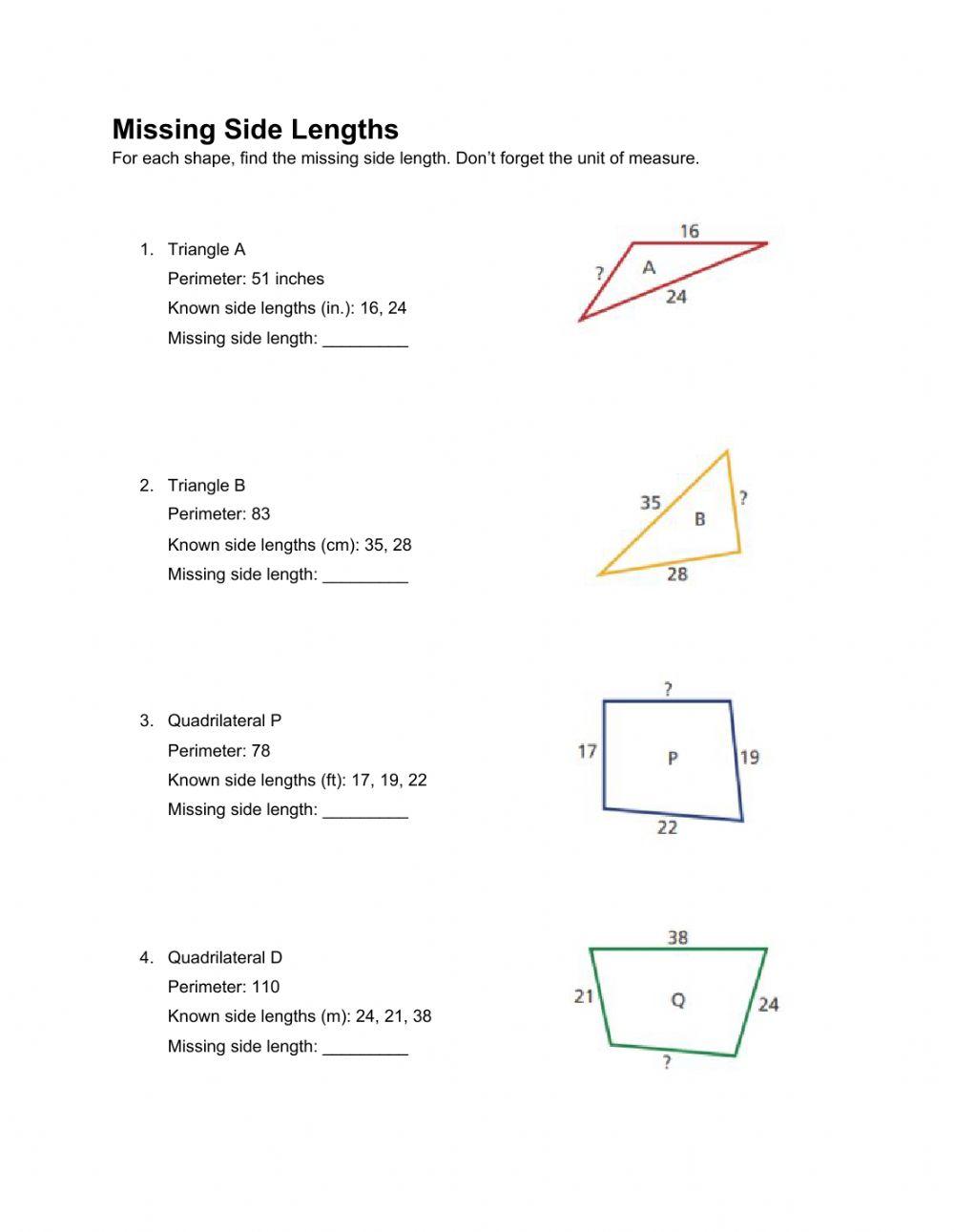 Missing Side Le… | Free Interactive Worksheets | 613893
