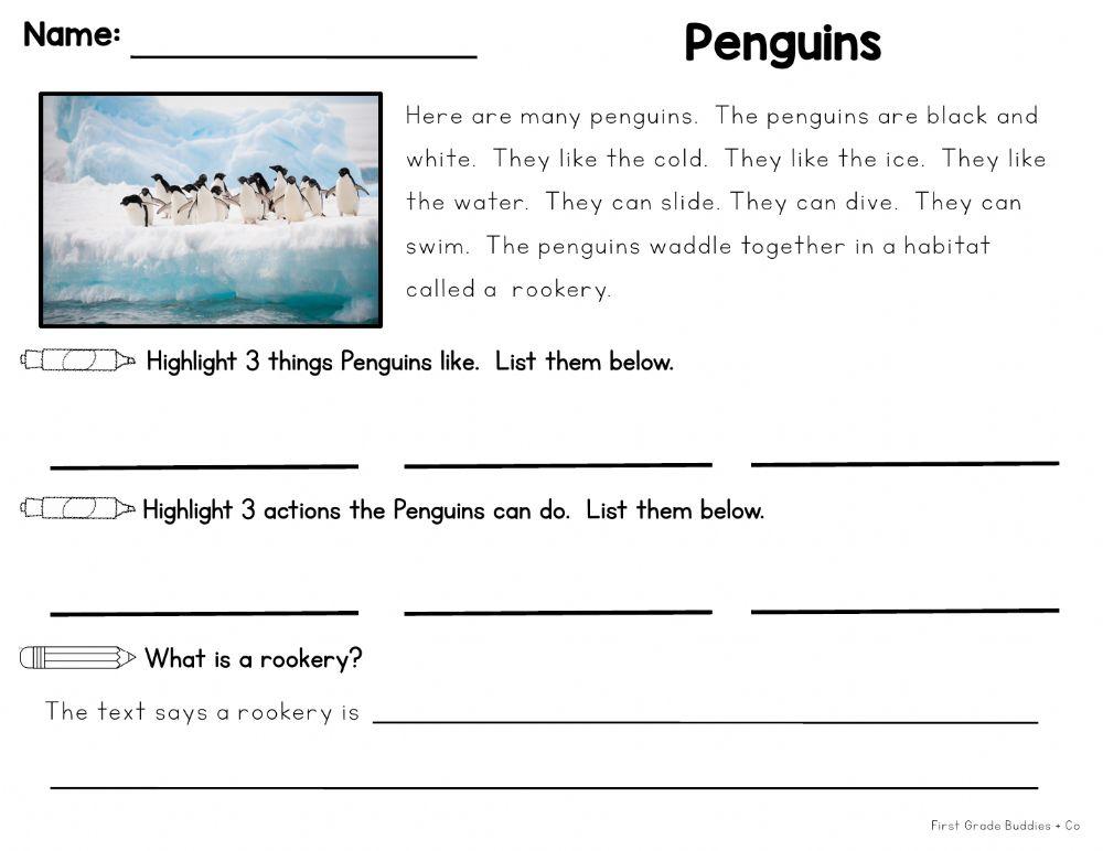 penguins readin… | Free Interactive Worksheets | 6343460