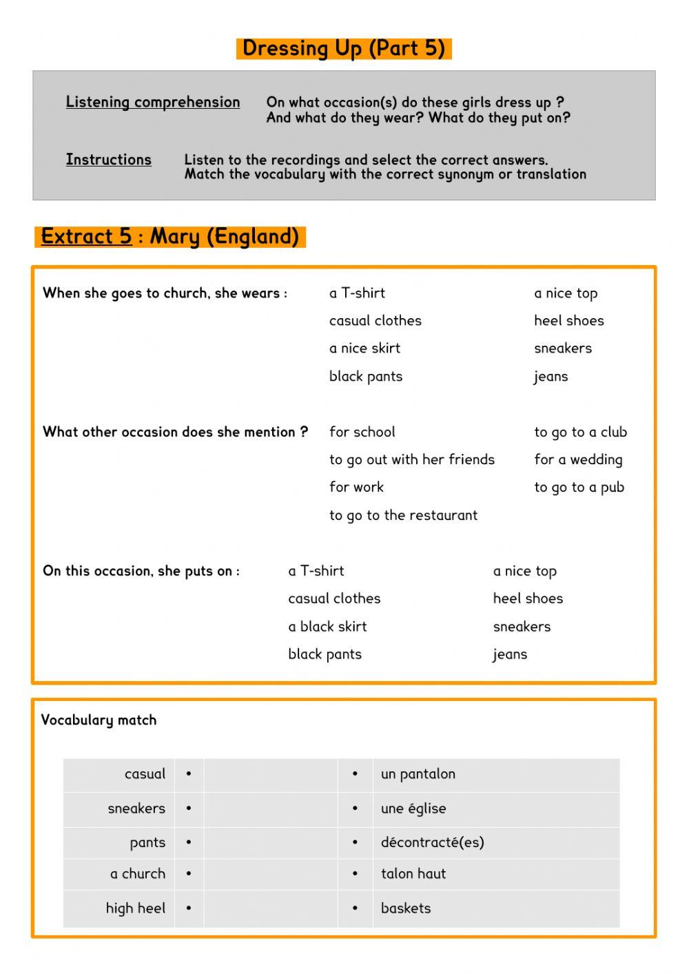 Dressing up (part 5) worksheet | Live Worksheets