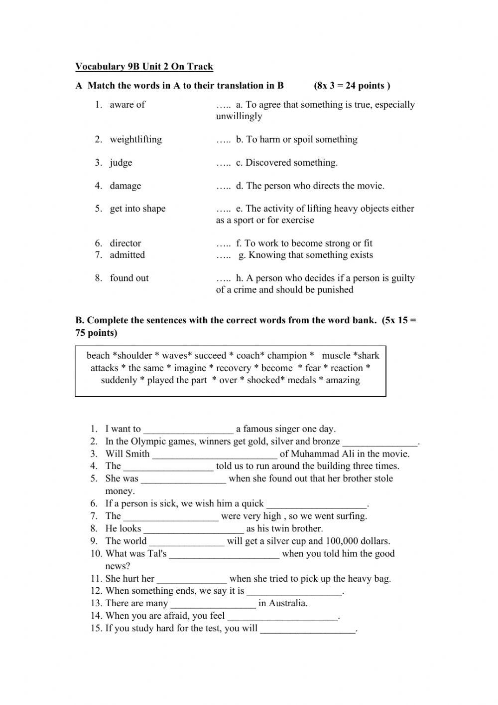 9B Vocab January 614800 | adaya_a | Live Worksheets