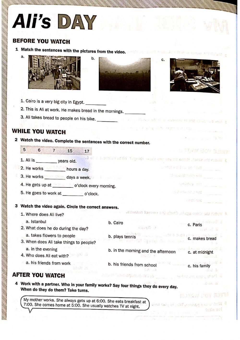 Listening: Ali's Day online exercise for | Live Worksheets