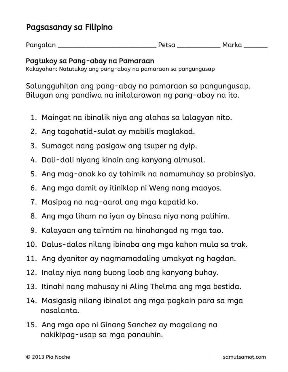 Pang Abay Na Pamaraan Worksheet For Grade 1 – Eroppa Pang Abay Na Pamaraan Worksheet For Grade 1 – Eroppa