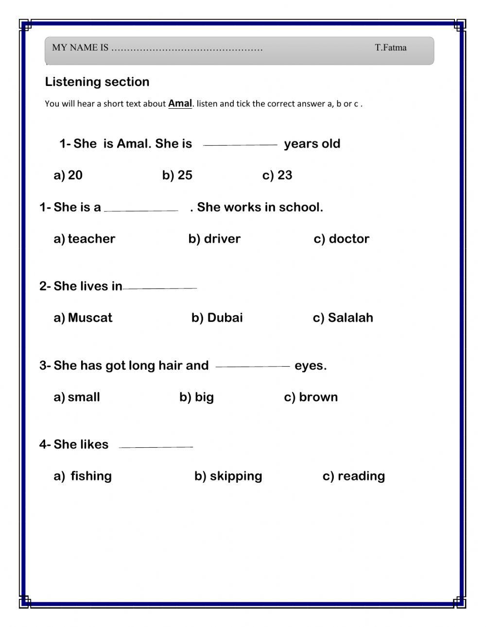 Listening section interactive worksheet | Live Worksheets