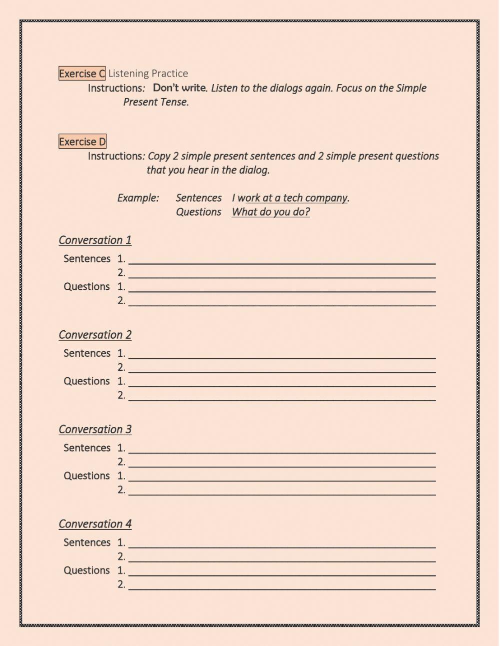 Elllo - Simple Present Conversations online exercise for | Live Worksheets