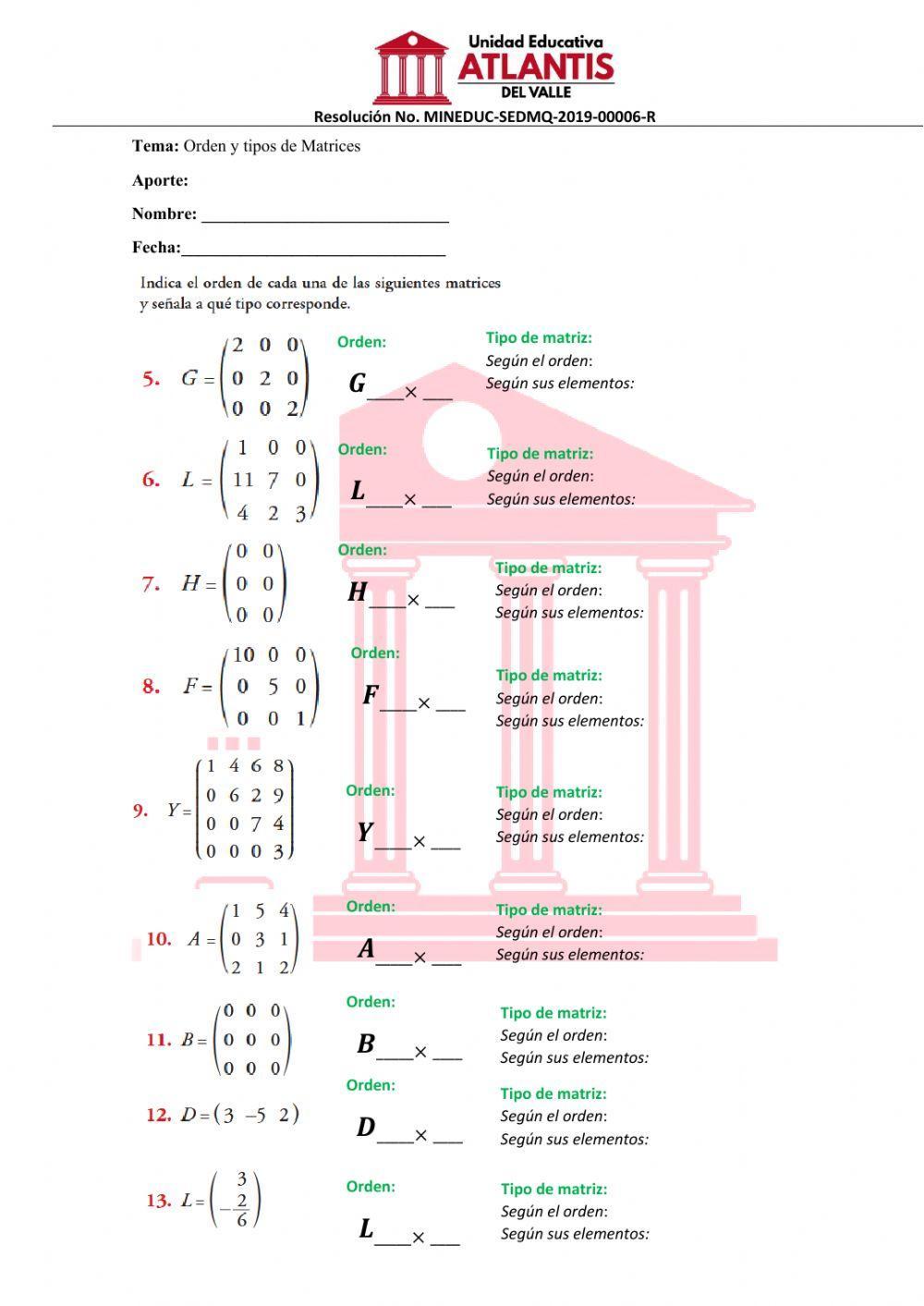 Matrices | Free Interactive Worksheets | 616287