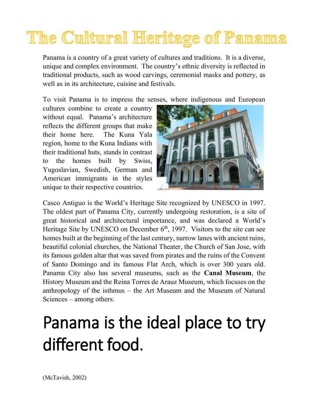 The cultural heritage of panama worksheet | Live Worksheets